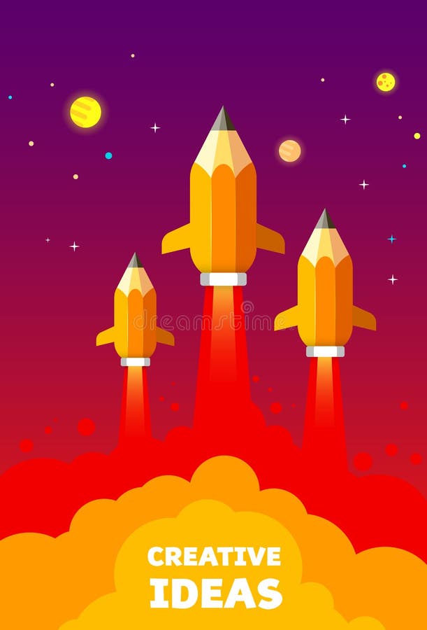 Pencil in the Form of a Rocket Stock Vector - Illustration of back ...
