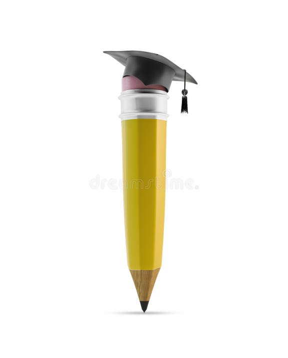 Pencil with a Graduation Cap Stock Illustration - Illustration of paper ...