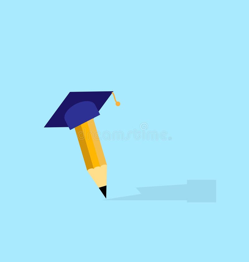 Pencil with a Graduation Hat and Shadow Stock Vector - Illustration of ...