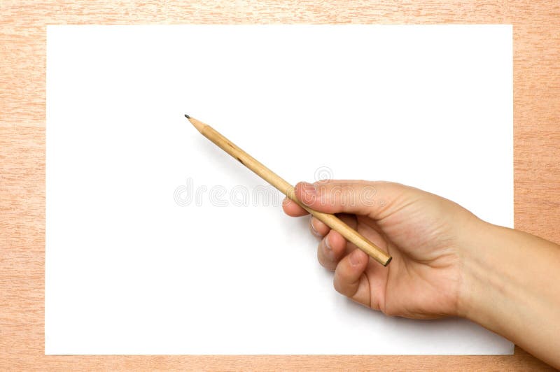 Pencil in hand. stock photo. Image of show, table, blank - 49829594