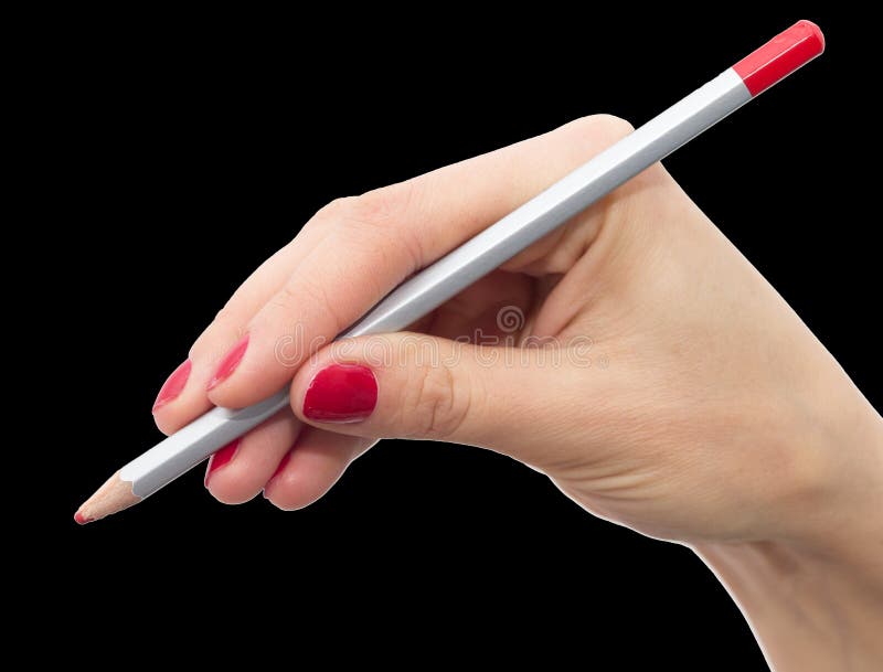Pencil in Hand with Red Nail Polish Stock Image - Image of create ...