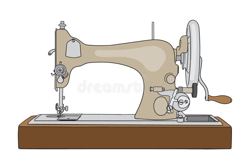 Hand Sewing Machine on a Wooden Base. a Quick Pencil Sketch Stock ...