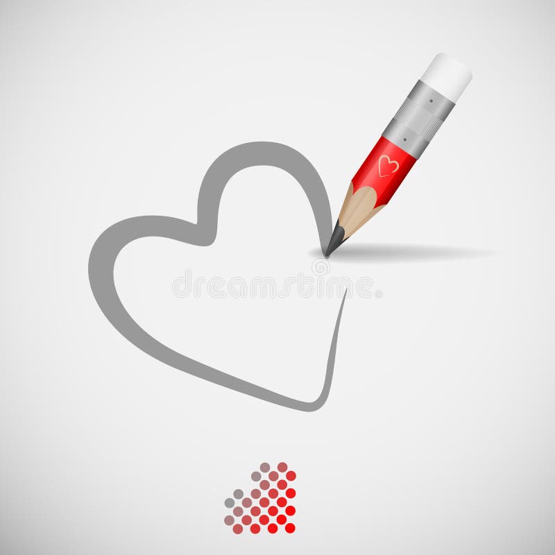 Pencil and Heart. stock illustration. Illustration of happy - 34776904