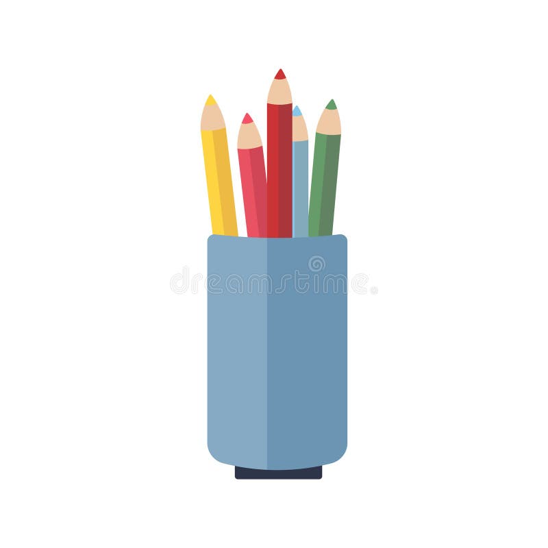 Pencil Holder or Pencil Case, Flat Design Illustration - Vector Stock ...