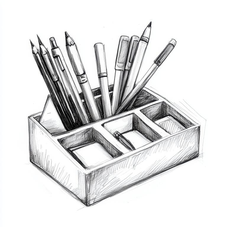 Pencil Holder Filled with Various Writing Instruments on a Desk Stock ...
