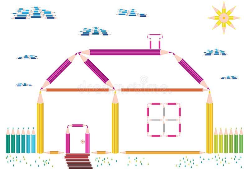 Pencil house. stock vector. Illustration of lovely, pink - 10638892