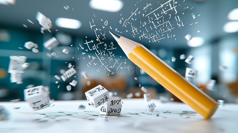 Pencil Hovers in Midair Surrounded by Floating Mathematical Symbols and ...