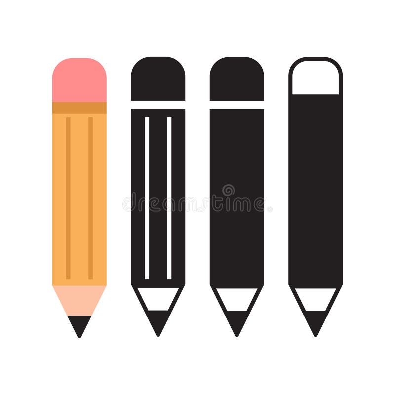 Pencil Icon Set Flat Design Vector Illustration Isolated on White Stock ...