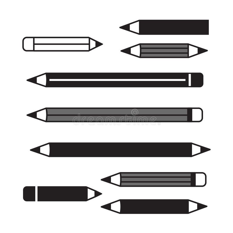 Pencil Icon Set Flat Design Vector Illustration Isolated on White Stock ...