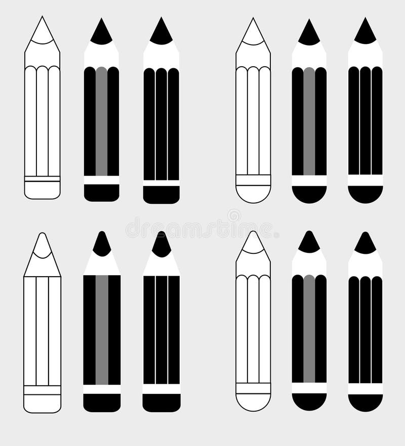 Pencil Icon, Sign, Symbol Set Vector Illustration Sharp and Dull Design ...