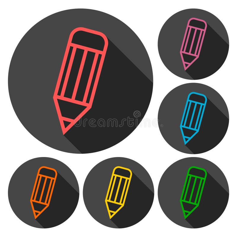 Pencil Icons Set with Long Shadow Stock Vector - Illustration of ...