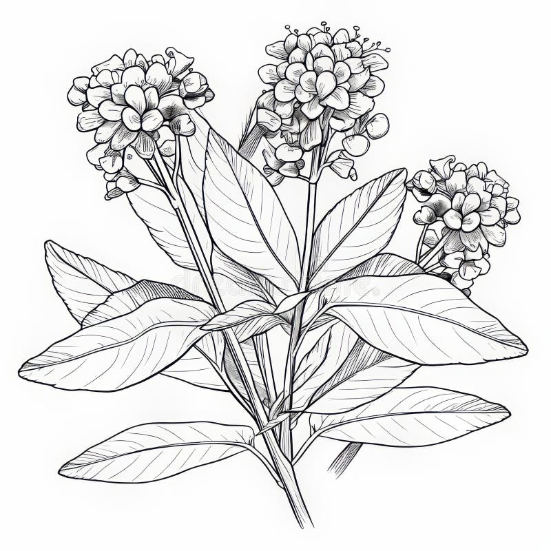 Radiant Clusters: a Realistic Inked Drawing of an Exotic Shrub Stock ...