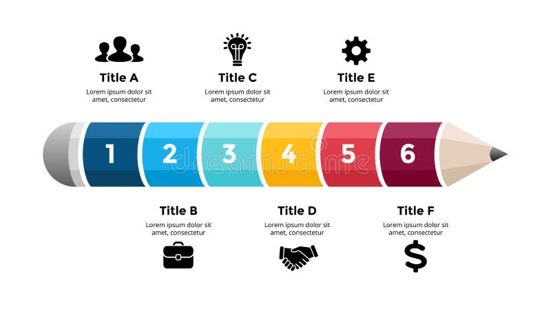 Pencil Infographic. Educational 3D Concept. Six Options Diagram. Vector ...