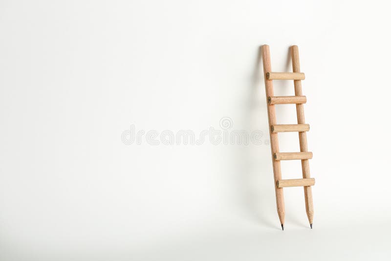 Pencil ladder on white stock photo. Image of books, copy - 135631958