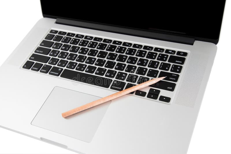 Pencil Laying on Computer on White. Editorial Photo - Image of work ...