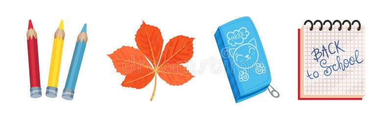 Pencil, Leaf, Pencil Box and Notepad As Back To School Symbol and ...