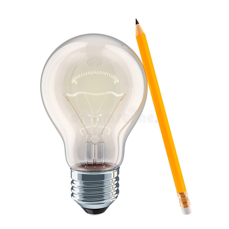 Pencil and Light Bulb, Idea Concept. 3D Rendering Stock Illustration ...