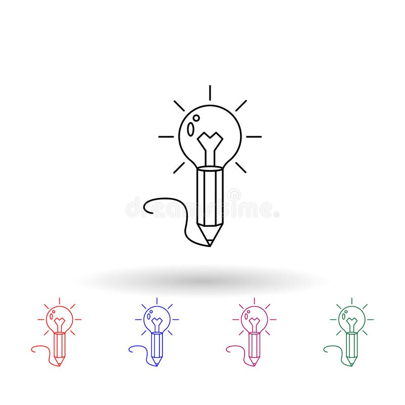 Pencil and Light Bulb Multi Color Icon. Simple Thin Line, Outline ...