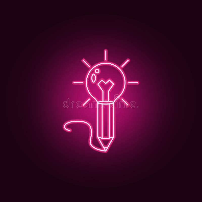 Pencil and Light Bulb Neon Icon. Elements of Idea Set Stock ...