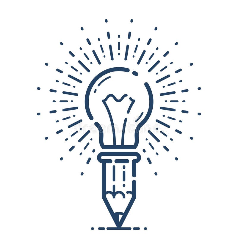Pencil with Light Bulb Vector Simple Linear Icon, Education Science and ...