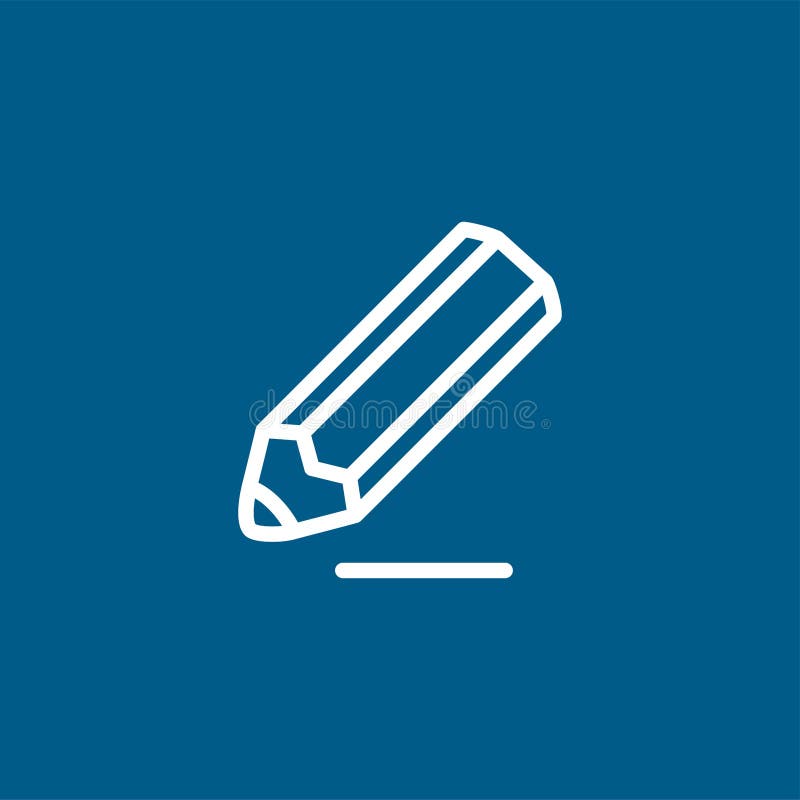 Pencil Line Icon on Blue Background. Blue Flat Style Vector ...