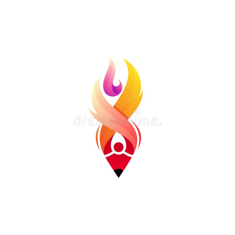 Pencil Logo and Fire Design Combination, Red Color Stock Vector ...