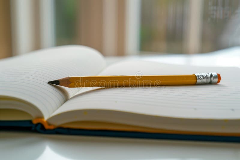 Pencil Lying Across a Blank Page in an Open Notebook Stock Photo ...