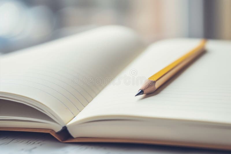 Pencil Lying Across a Blank Page in an Open Notebook Stock Image ...