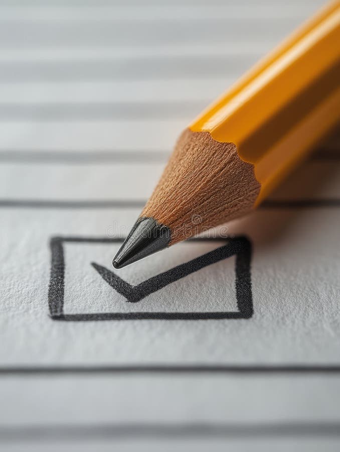 Pencil Marking a Check in a Checkbox on Lined Paper. Stock Photo ...