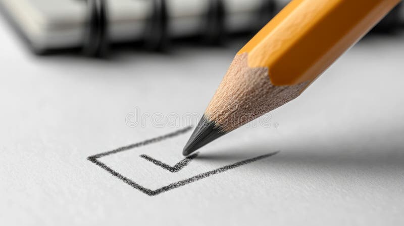 Pencil Marking a Checkmark in a Checkbox on Paper. Stock Photo - Image ...