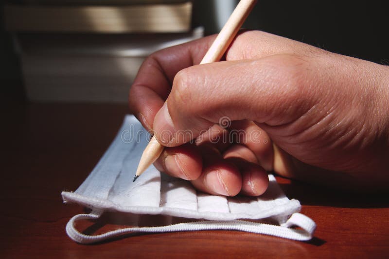 Pencil and medical mask stock photo. Image of face, droplet - 179179692