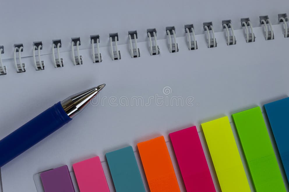 Multi-colored Stickers and a Notepad with a Spiral Stock Photo - Image ...