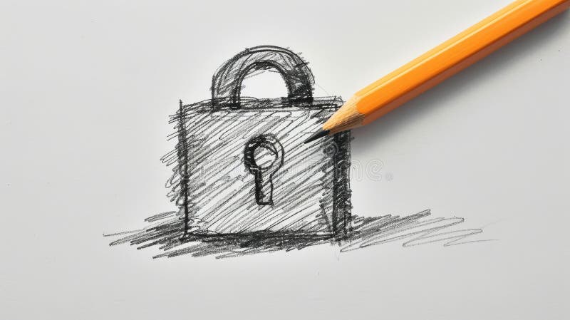 A Pencil is Next To a Drawing of a Key and a Lock Stock Illustration ...