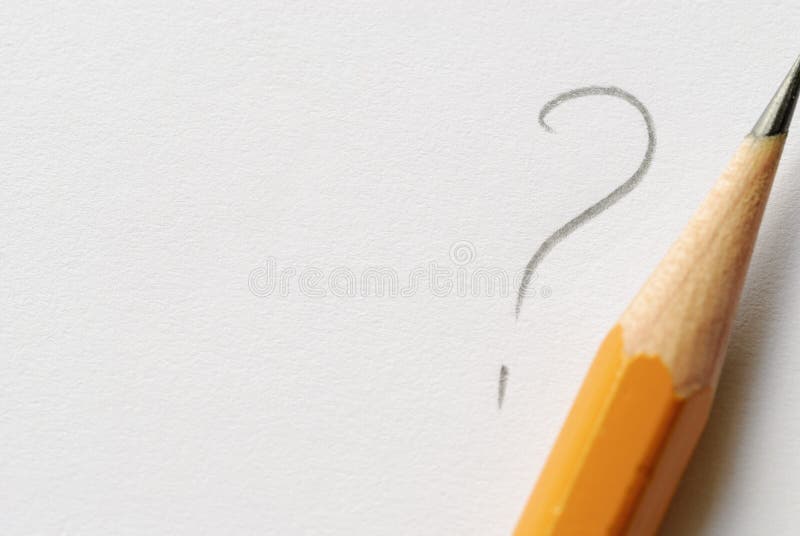 Pencil Next To Question Mark on White Paper Stock Image - Image of ...