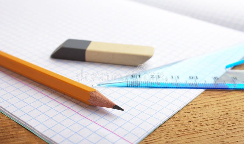 Pencil notebook and eraser stock image. Image of page - 30044335