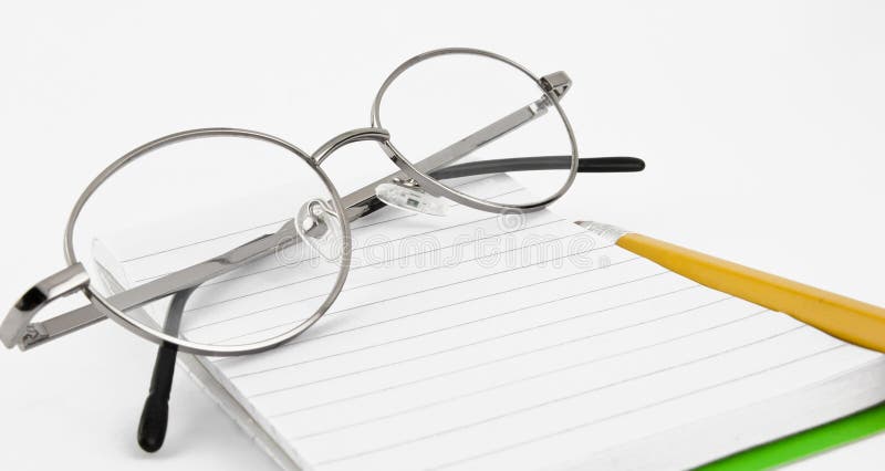 Pencil, Notebook and Glasses in Composition Stock Image - Image of ...