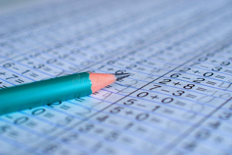 Pencil is on Notebook with Mathematical Examples Stock Image - Image of ...