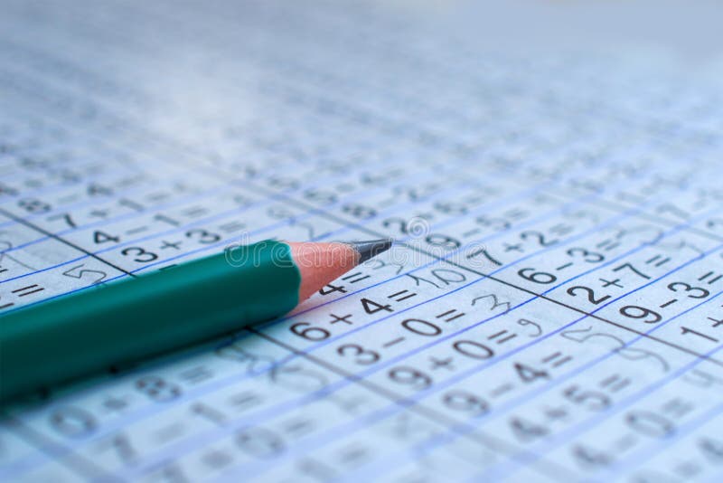 Pencil is on Notebook with Mathematical Examples Stock Image - Image of ...