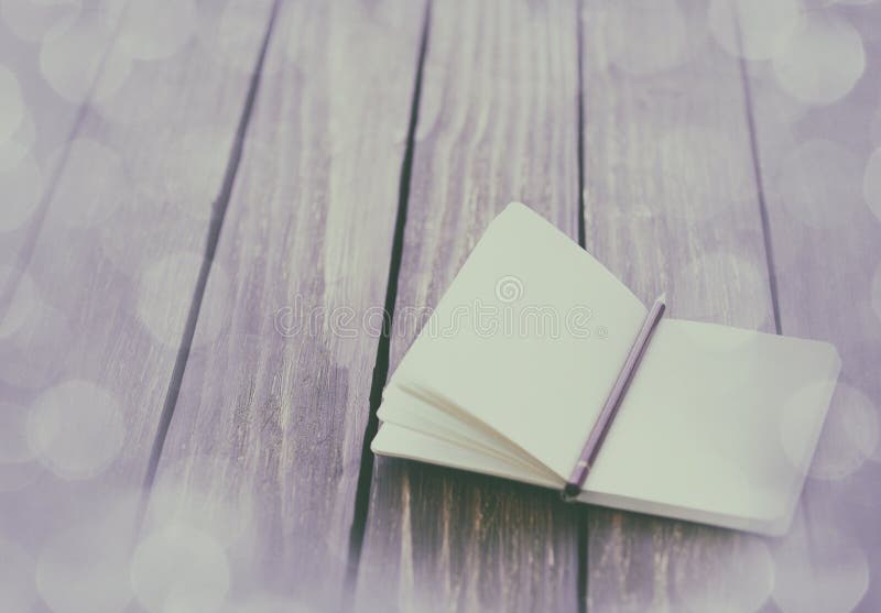 Pencil and Notebook on Wooden Table. Stock Image - Image of wood ...