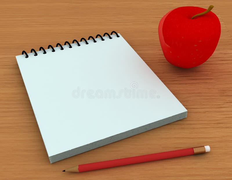 Pencil , Notepad And Apple Picture. Image: 3163174