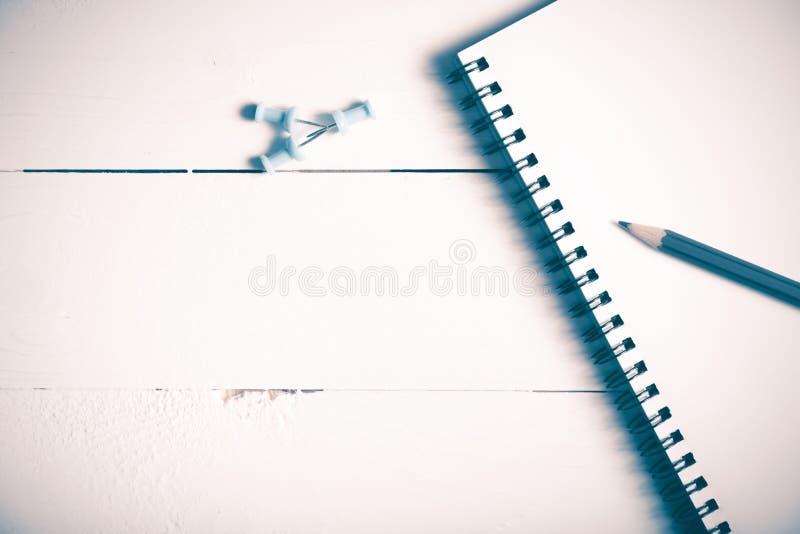 Pencil and Notepad with Push Pin Vintage Style Stock Image - Image of ...