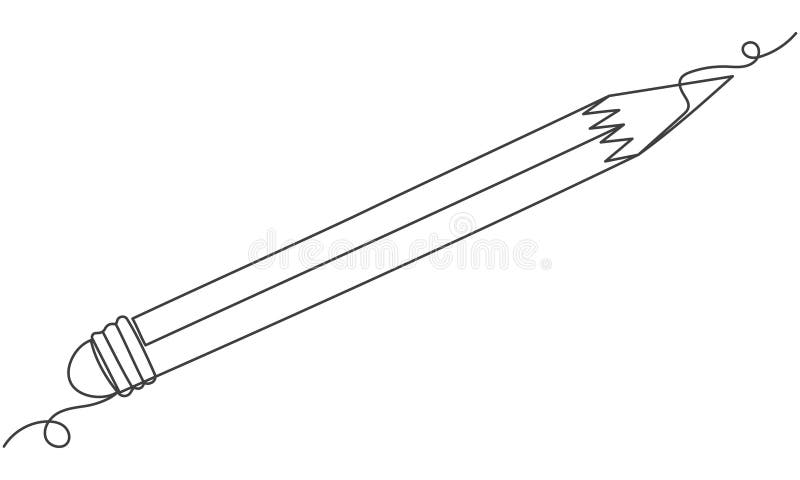 Pencil with One Line. Pencil with Lead and Eraser with Continuous Line ...