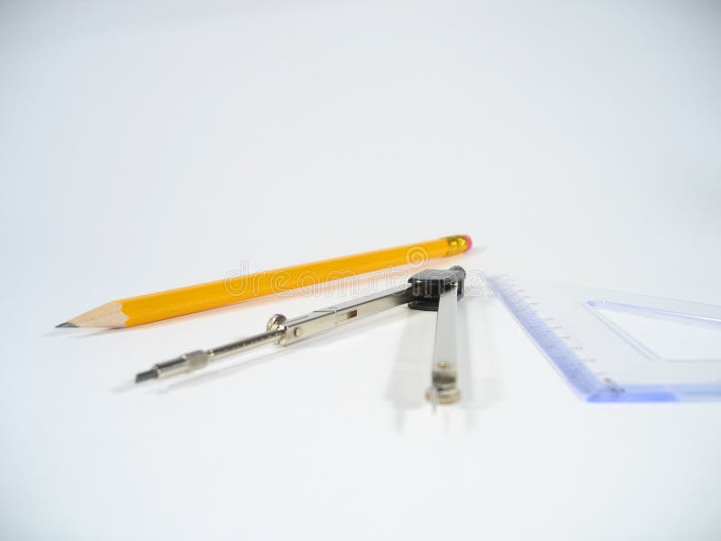 Pencil, Pair of Compasses and Set Square Stock Image - Image of pencil ...