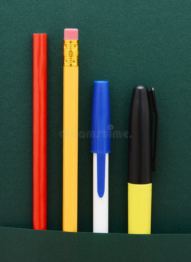 Pencil and Pen Assortment stock image. Image of supplies - 39240179