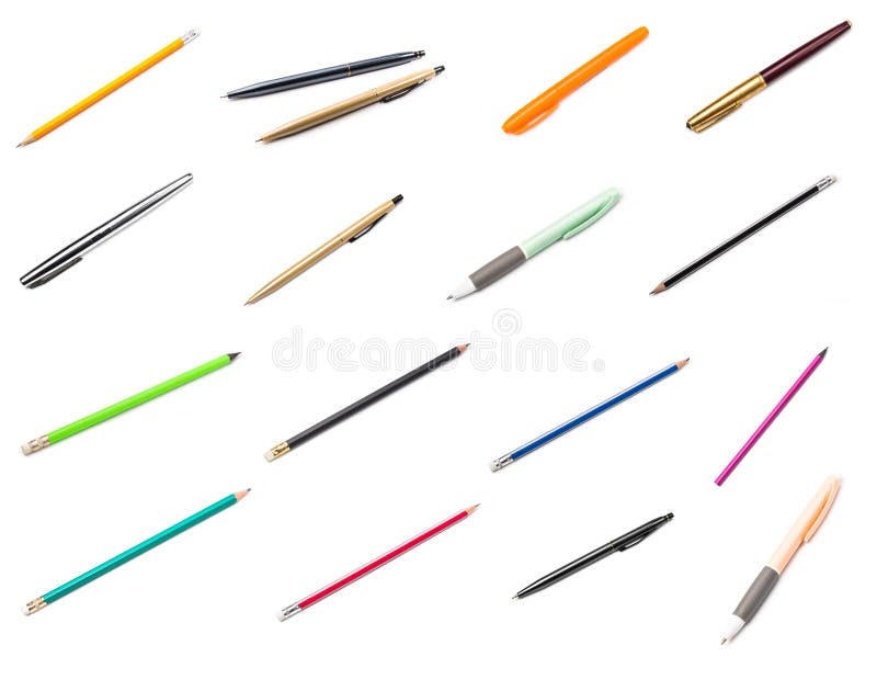 Pencil and Pen Collection Isolated on White Stock Image - Image of ...