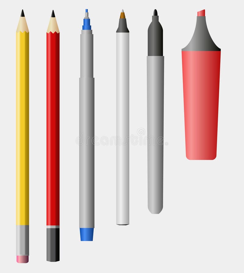 Pencil, pen, marker stock vector. Illustration of blue - 24789624