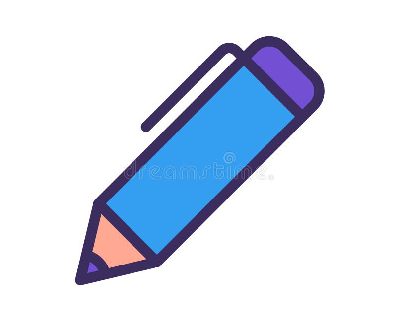 Pencil Pen Write Single Isolated Icon with Dash or Dashed Purple Line ...
