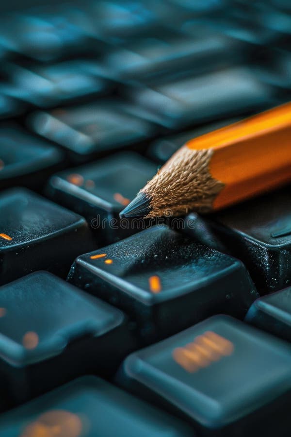 A Pencil Placed on Top of a Computer Keyboard. Suitable for Office and ...
