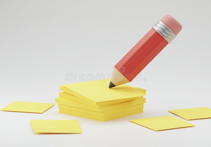 Pencil Point Touching Stack of Yellow Sticky Notes on White Background ...