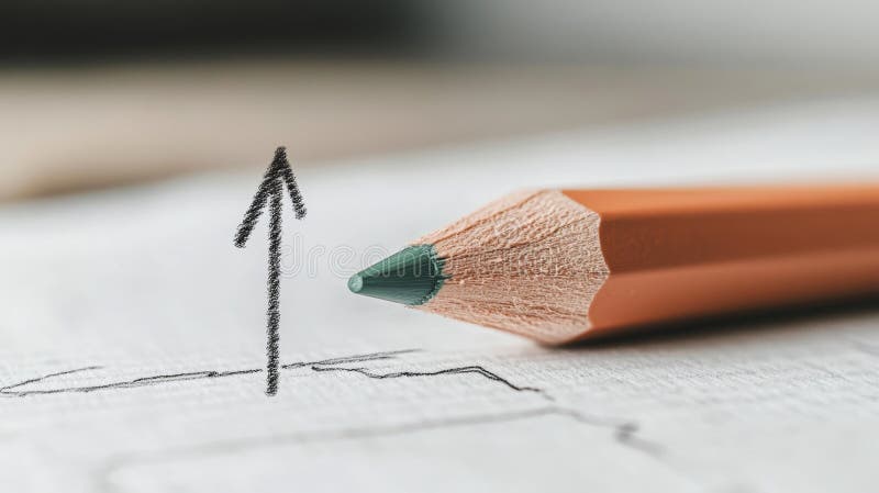 Pencil Pointing Upward on Graph Paper with Rising Arrow, Symbolizing ...